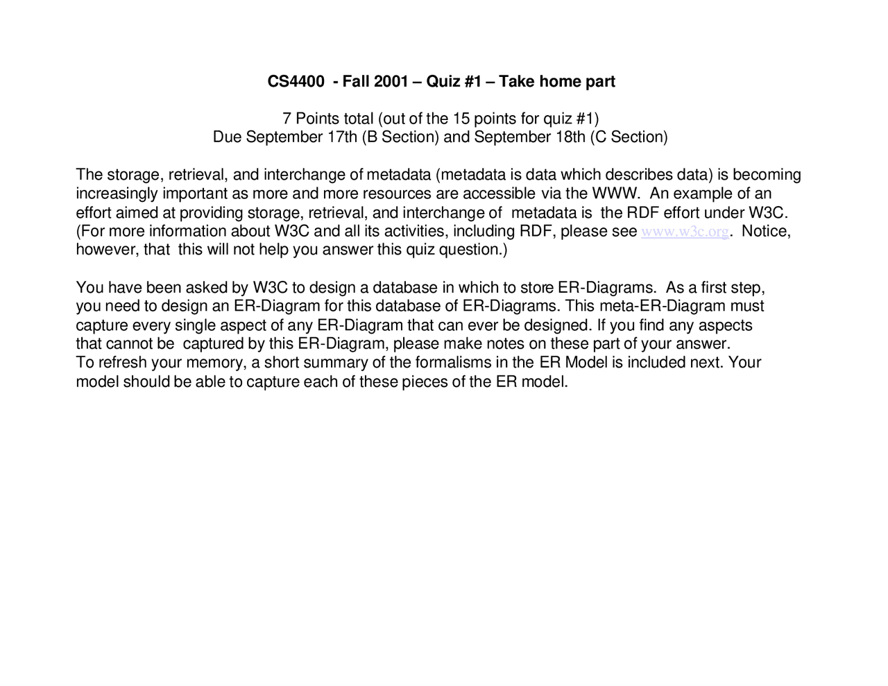 Quiz 1 Introduction To Database Systems Fall 2001 Cs 4400 Docsity 3610