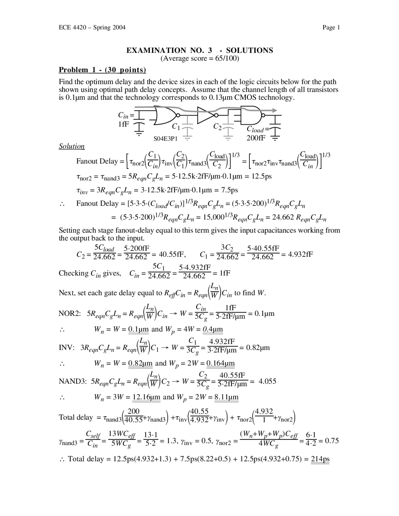 Exam 3 Solutions For Analog Integrated Circuit Design Ece 4420 Docsity
