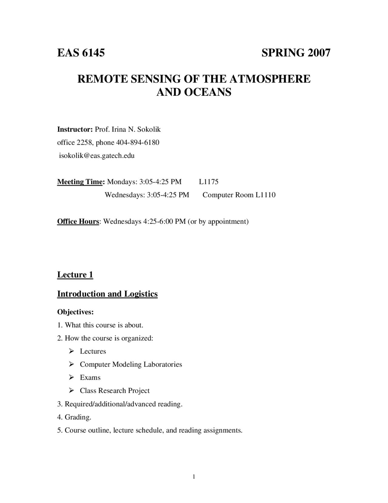 Remote Sensing Of The Atmosphere And Oceans Project Eas 6145 Docsity