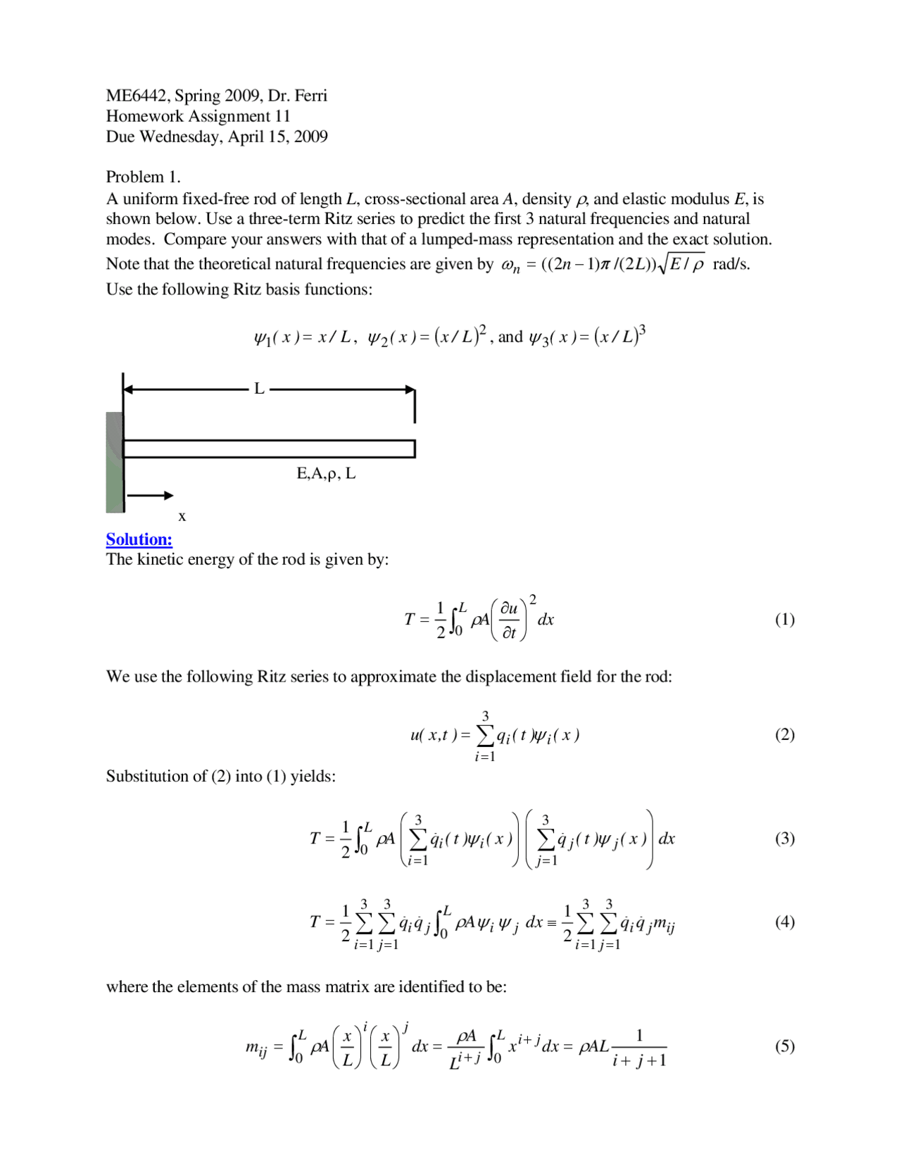 Solved Assignment 11 - Vibration-Mechanical System | ME 6442 - Docsity