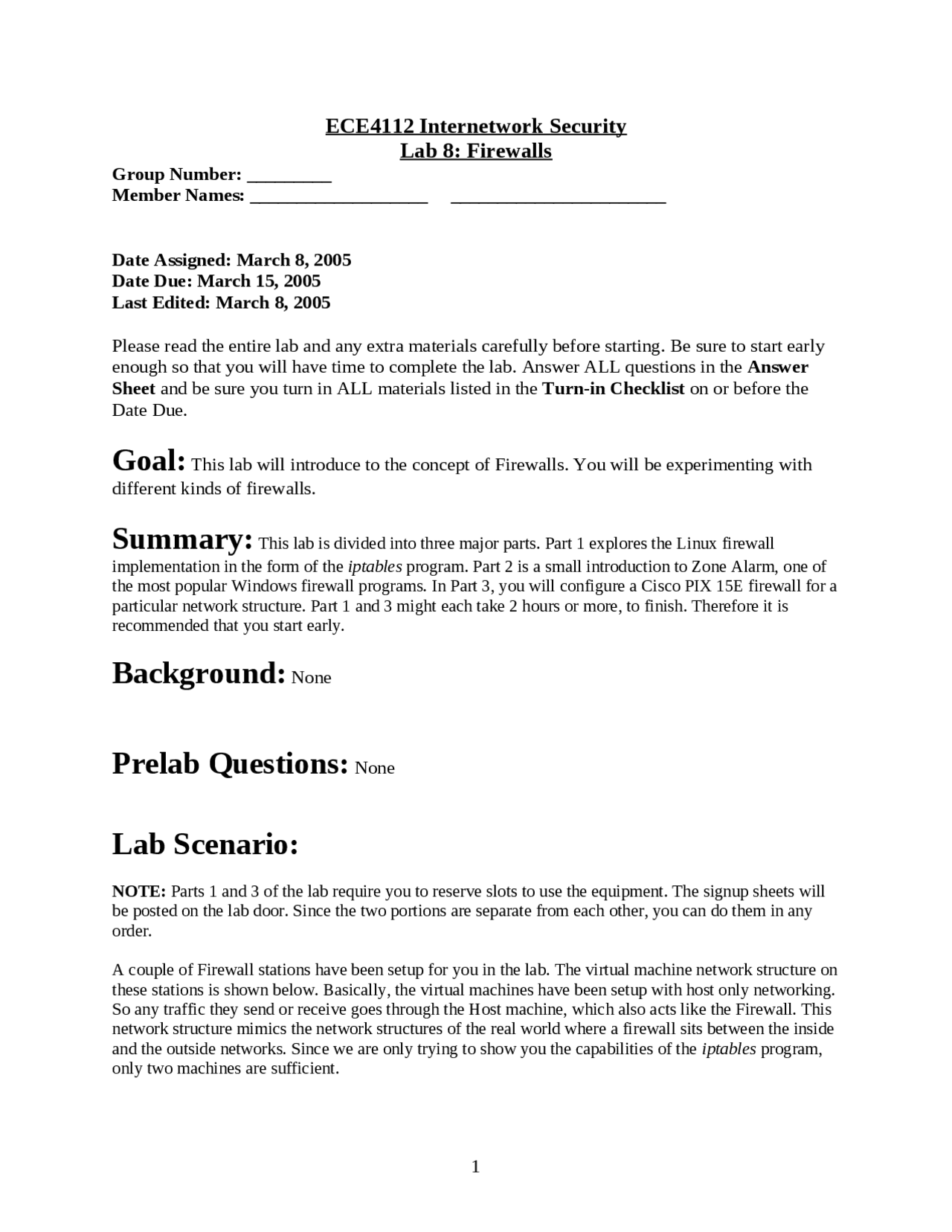Firewalls Lab 8 Internetwork Security Ece 4112 Docsity