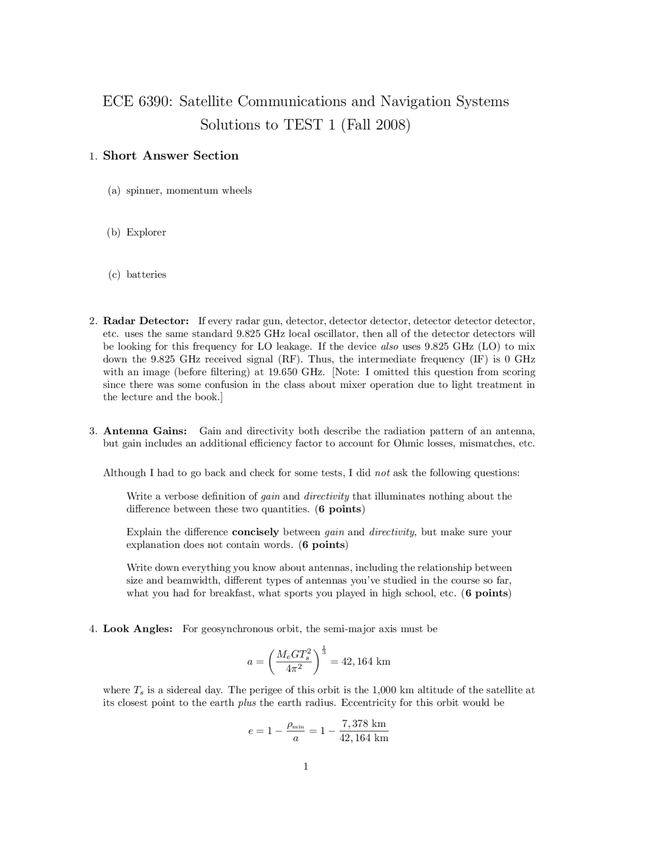 Exam 1 Satellite Communication And Navigation System Ece 6390 Docsity