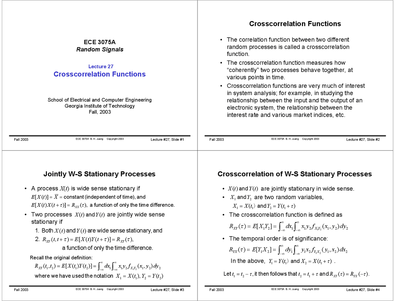 Introduction To Cross Correlation Functions Lecture Slides Ece 3075