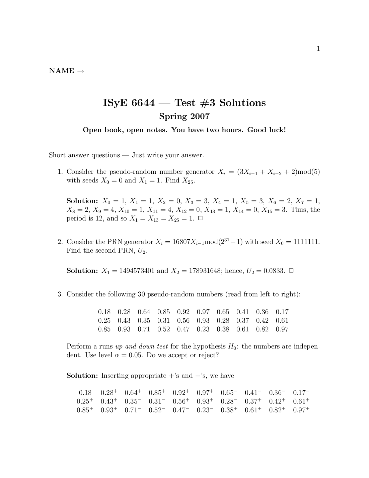 Test 3 Questions With Solution Simulation Isye 6644 Exams Systems