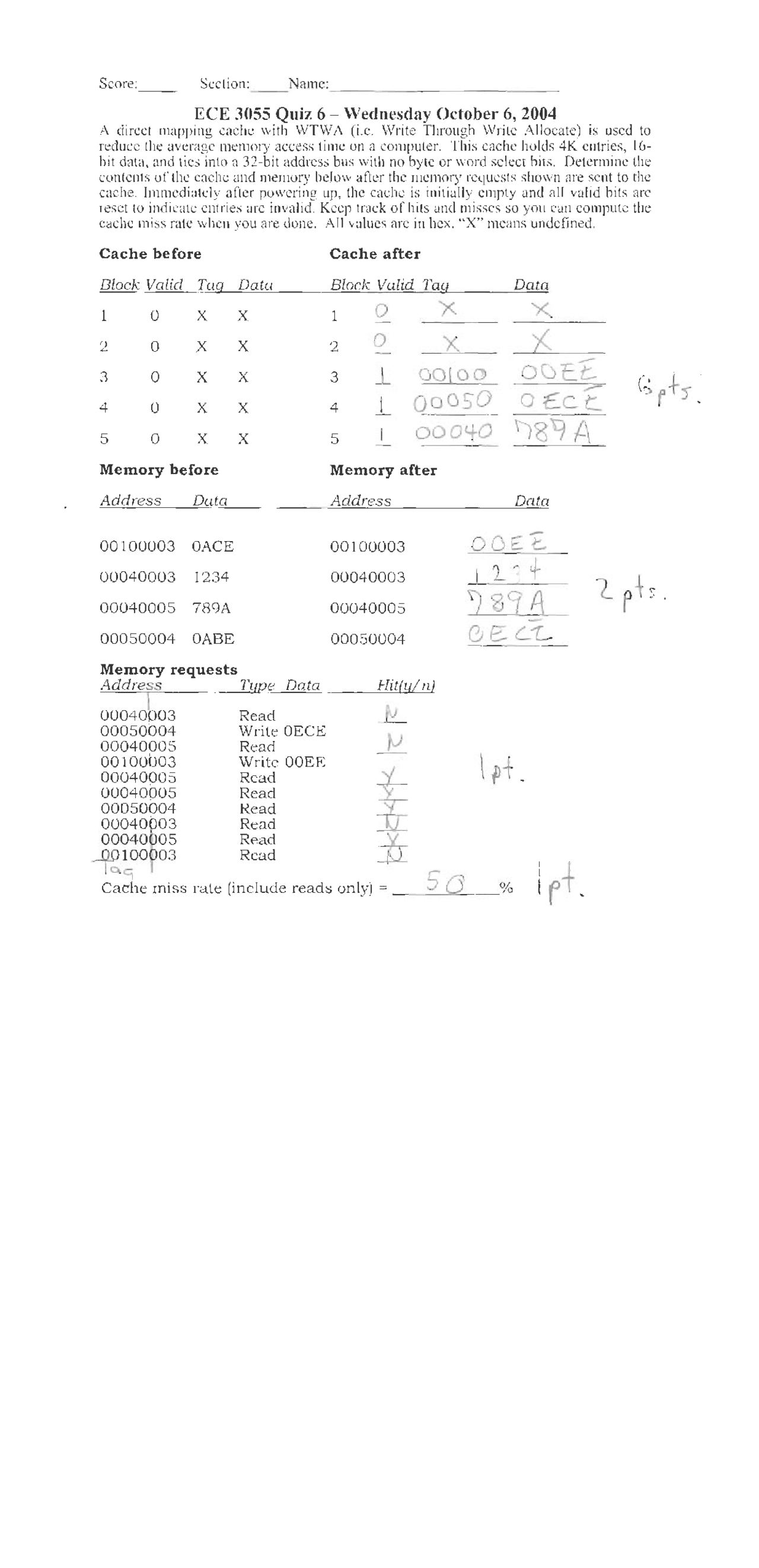 Quiz 6 On Computer Architecture And Operating Systems Ece 3055 Docsity