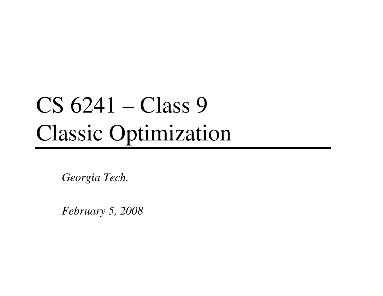 Classic Optimization Lecture Slides Cs 6241 Docsity