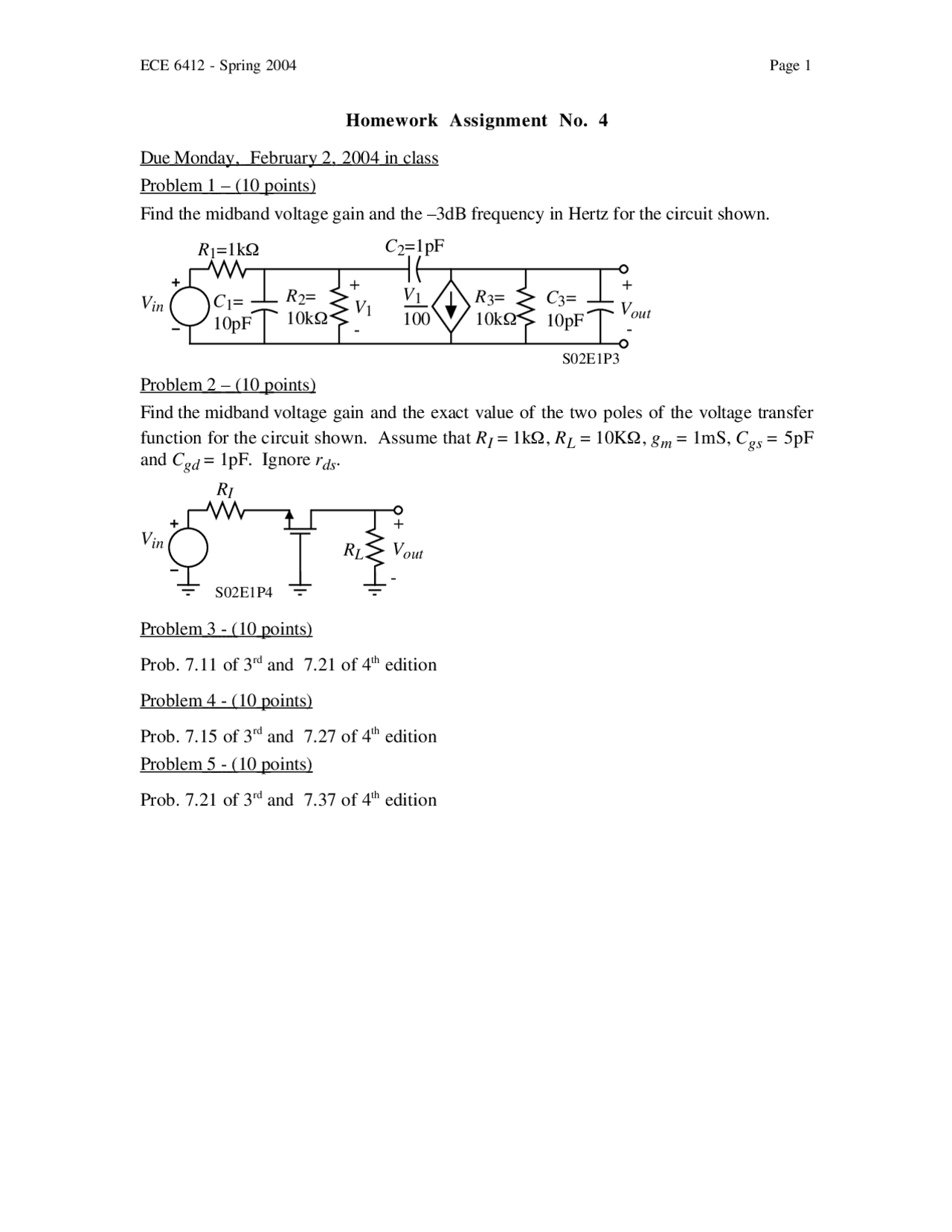 Homework 4 Problems Analog Integrated Circuit Design Ece 6412 Docsity