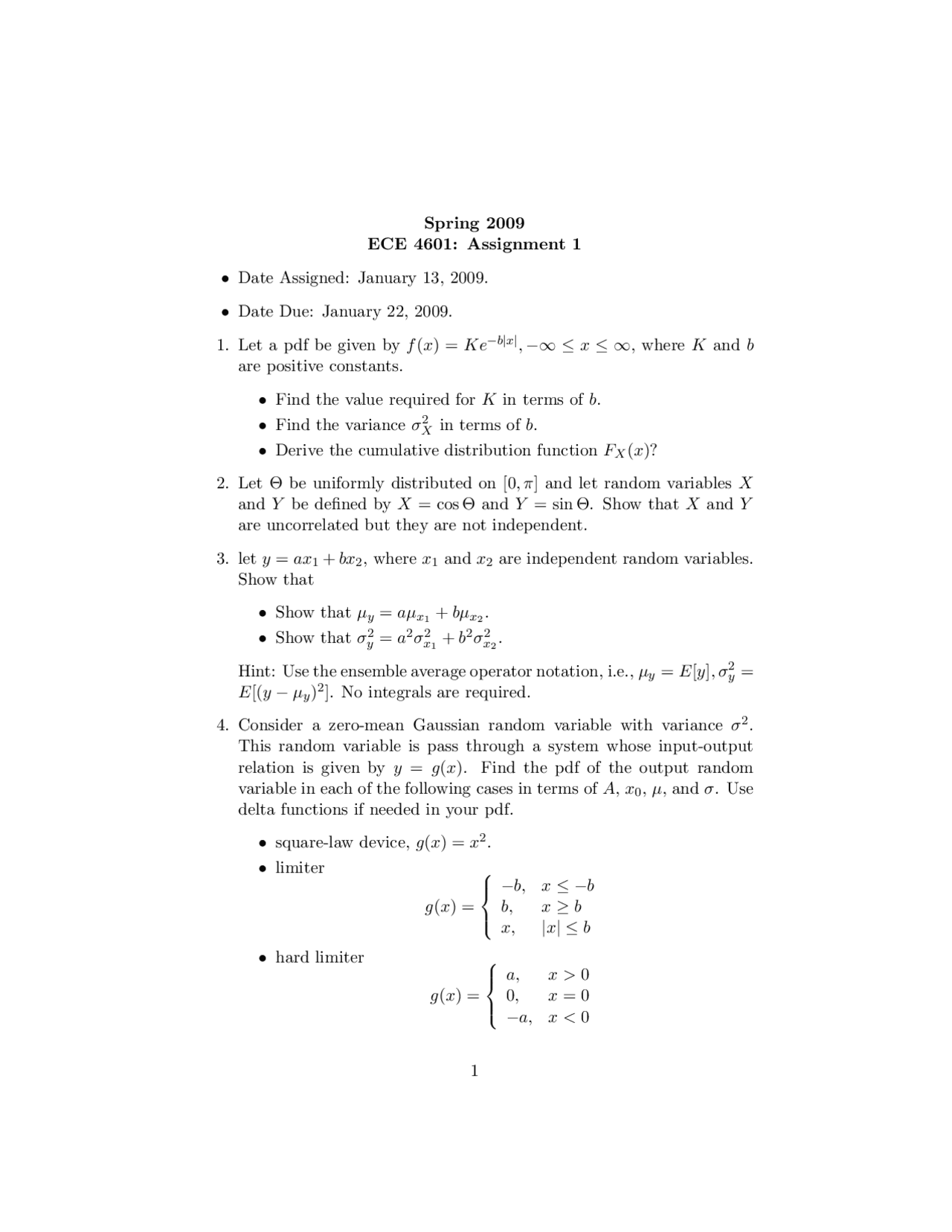Solved Problems On Random Variables Distributions Assignment 1 Ece