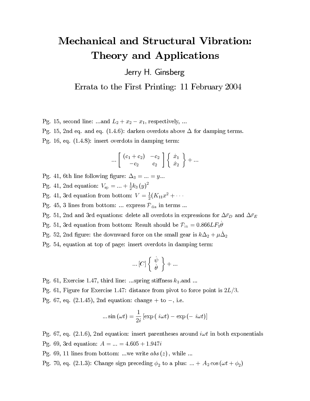 Mechanical and Structural Vibration: Theory and Application | ME 6442 ...