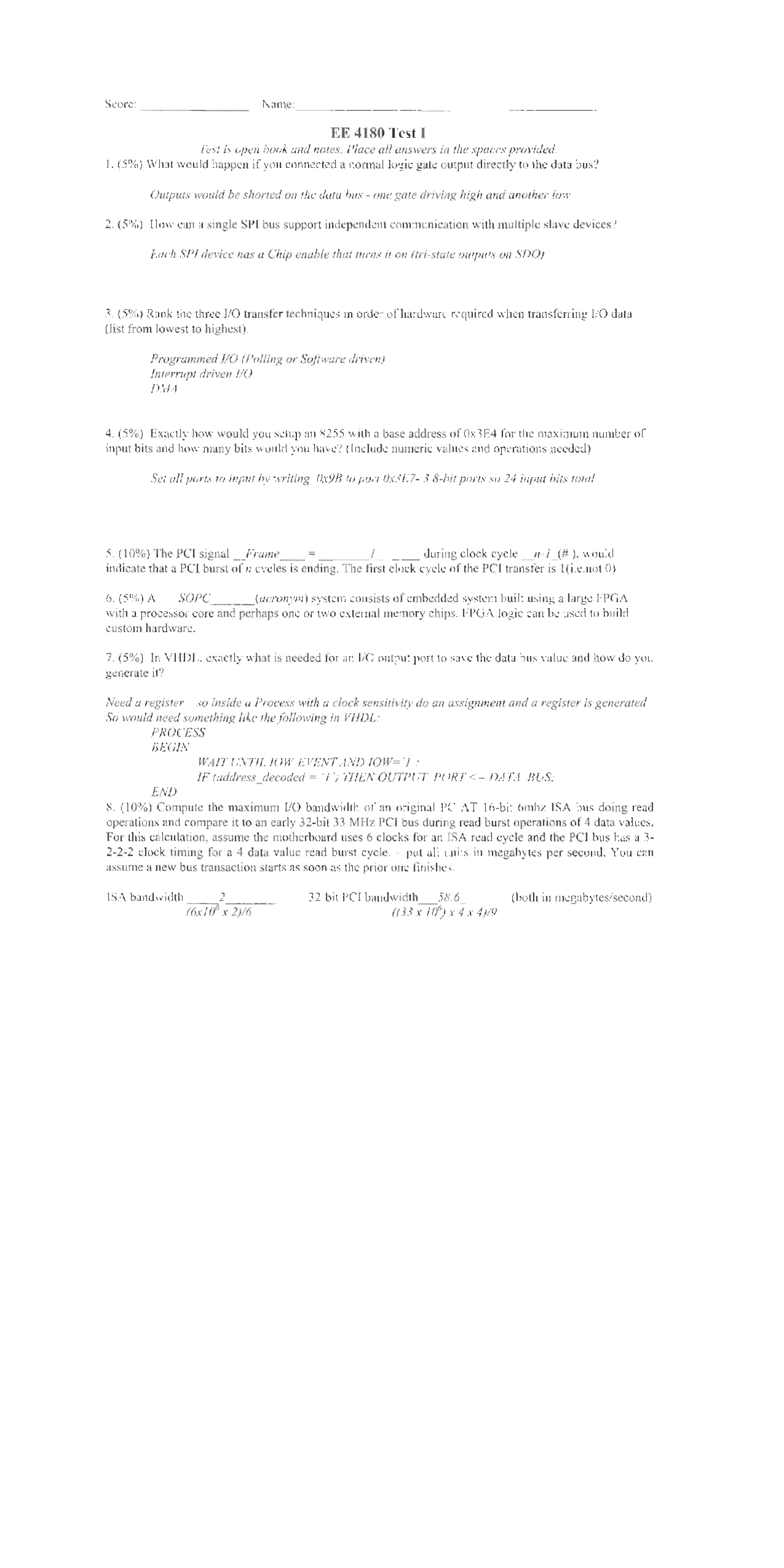 11 Questions On Embedded Systems Design Exam 1 Ece 4180 Docsity