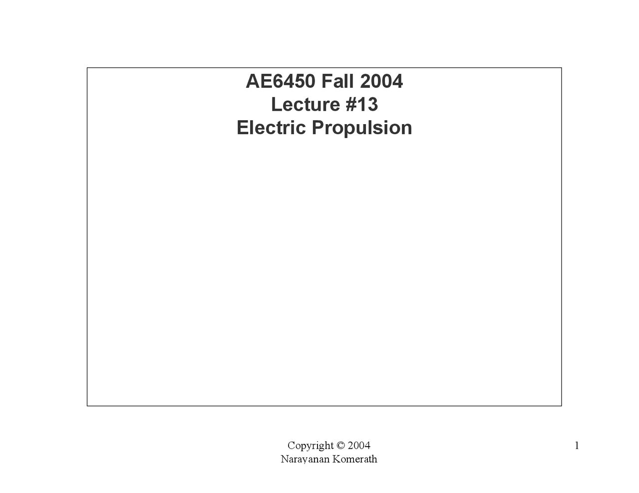 Electric Propulsion Lecture Notes Ae 6450 Docsity