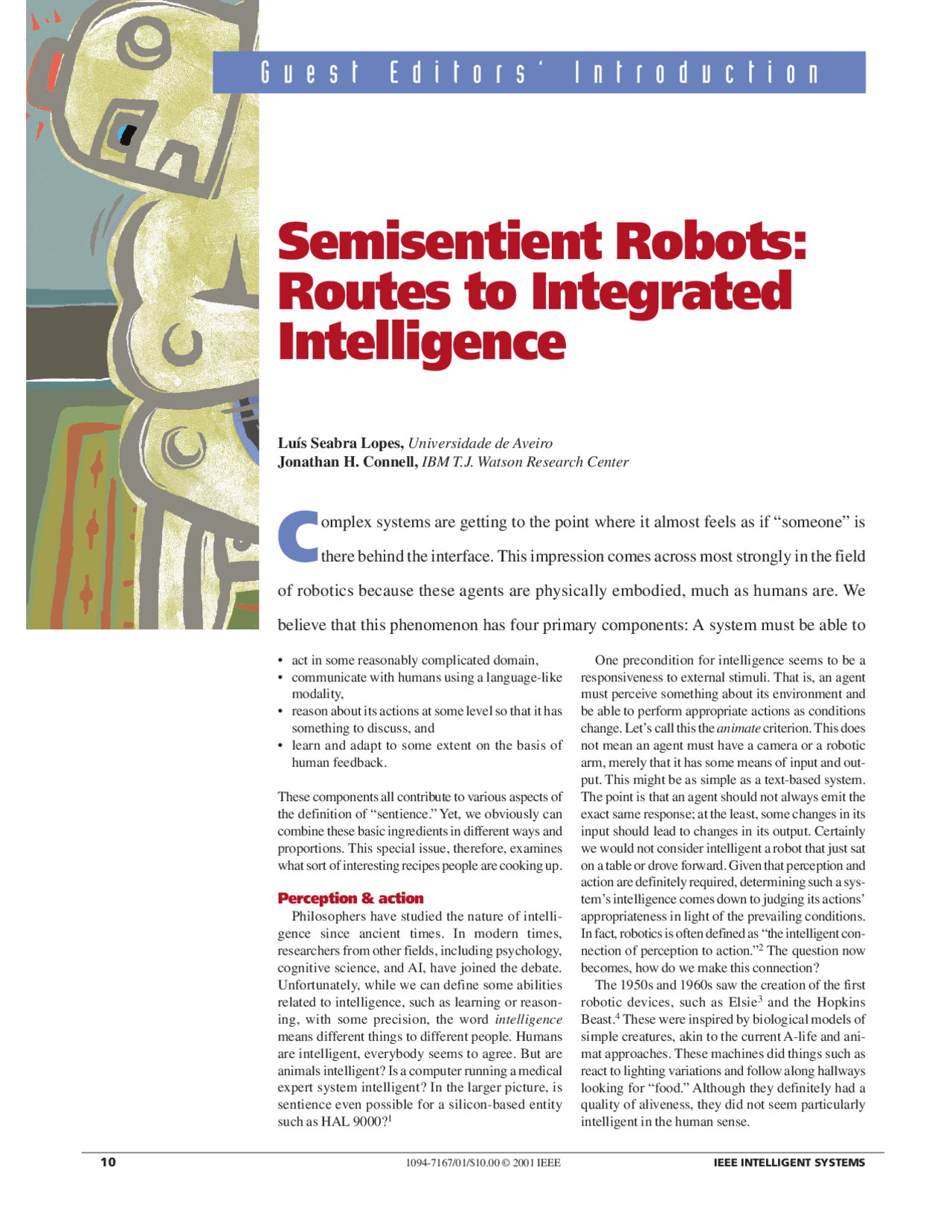 Introduction Semisentient Robots Routes To Integrated Intelligence Cs 4803 Docsity