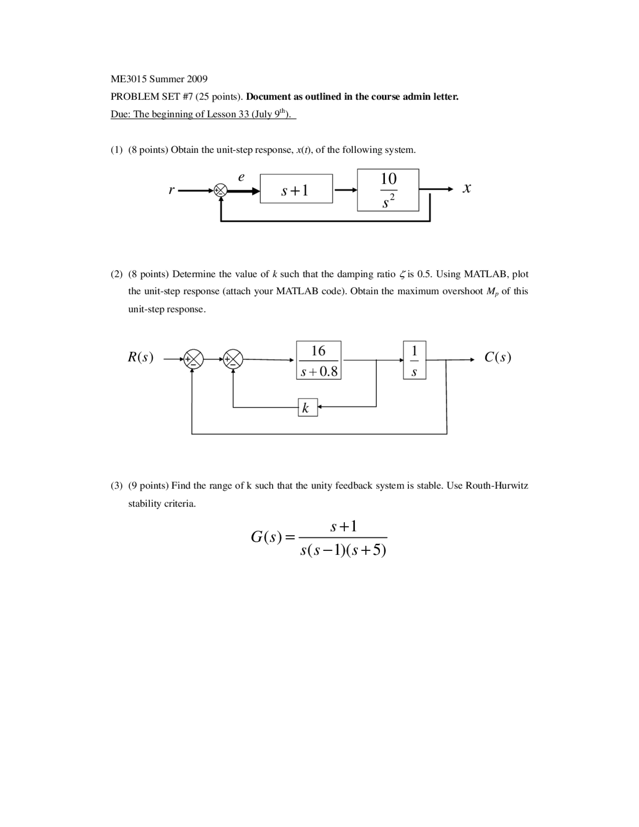 Problem Set 7 System Dynamics And Control Me 3015 Docsity