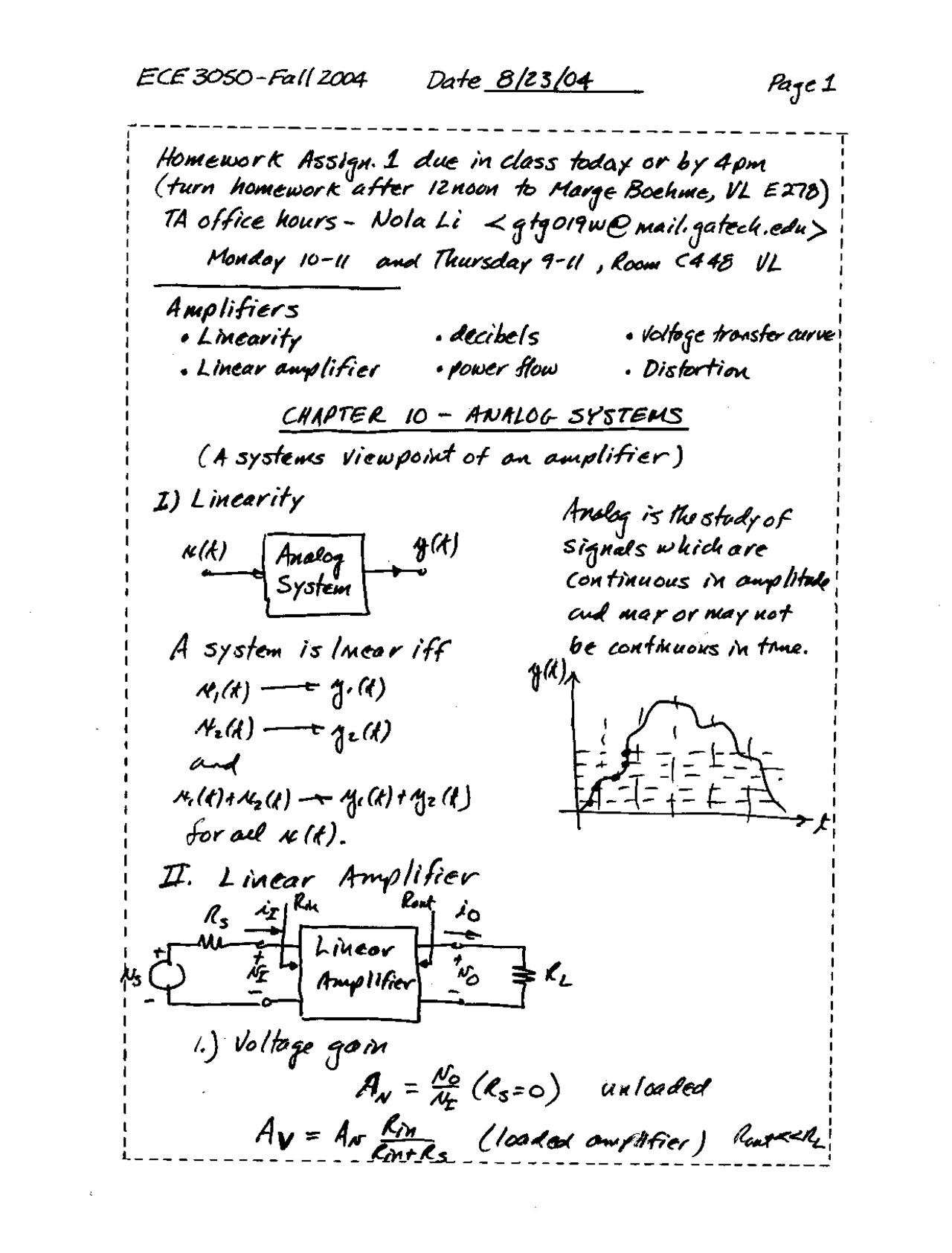 Handwritten Notes On Analog Systems Analog Electronics Ece 3050