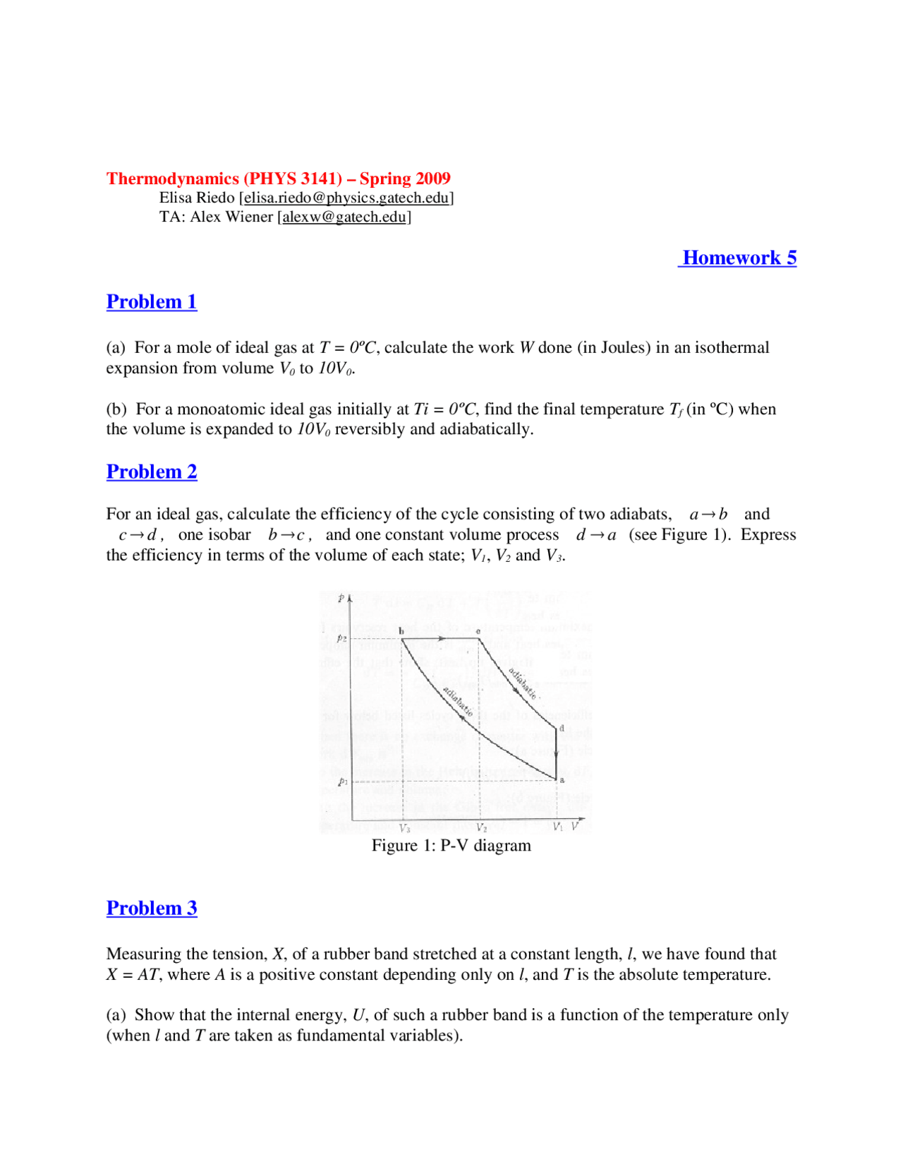 5 Problems On The Thermodynamics Homework 5 Phys 3141 Docsity