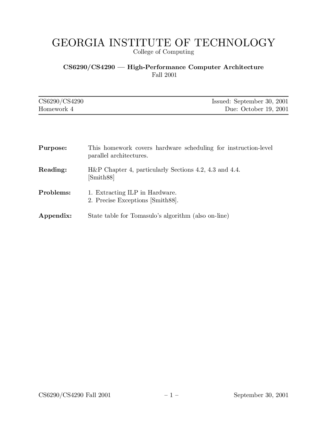 Solved Problems on High Performance Computer Architecture | CS 6290 - Docsity
