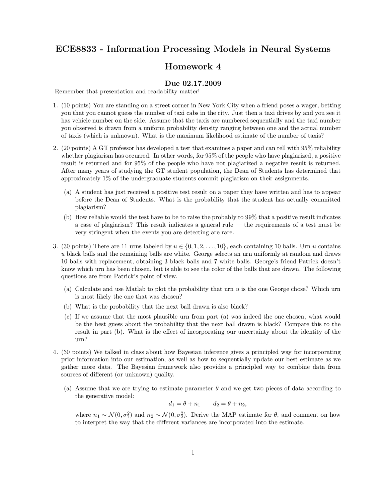 4 Questions on Information Processing Models in Neural Systems | ECE 8833 - Docsity