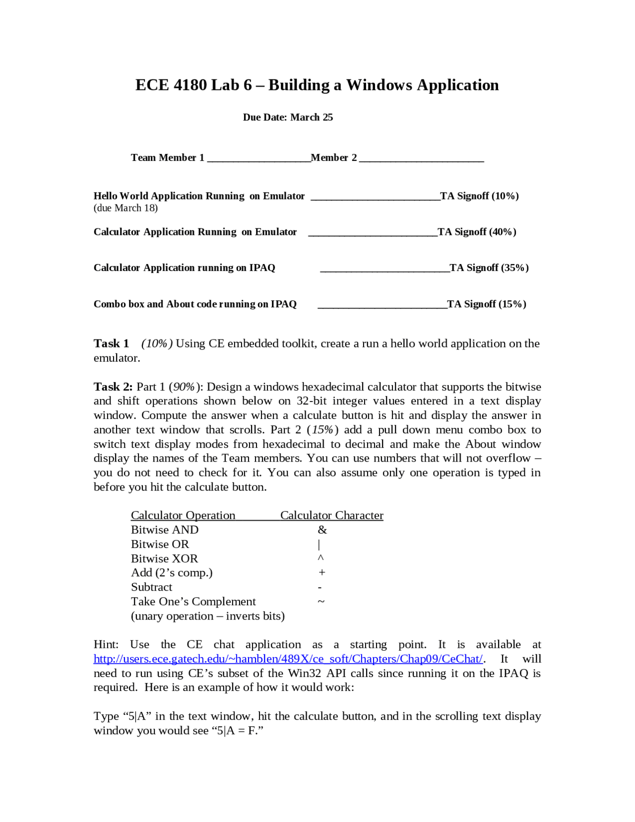 Building the Windows Applications - Experiment 6 | ECE 4180 - Docsity