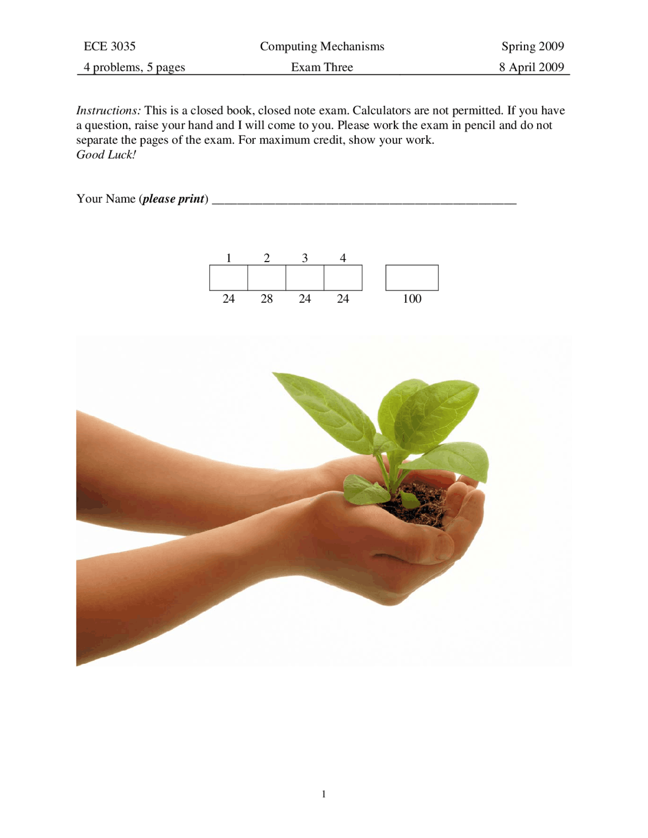 Exam 3 Problems for Mechanisms for Computing Systems | ECE 3035 | Exams Electrical and ...