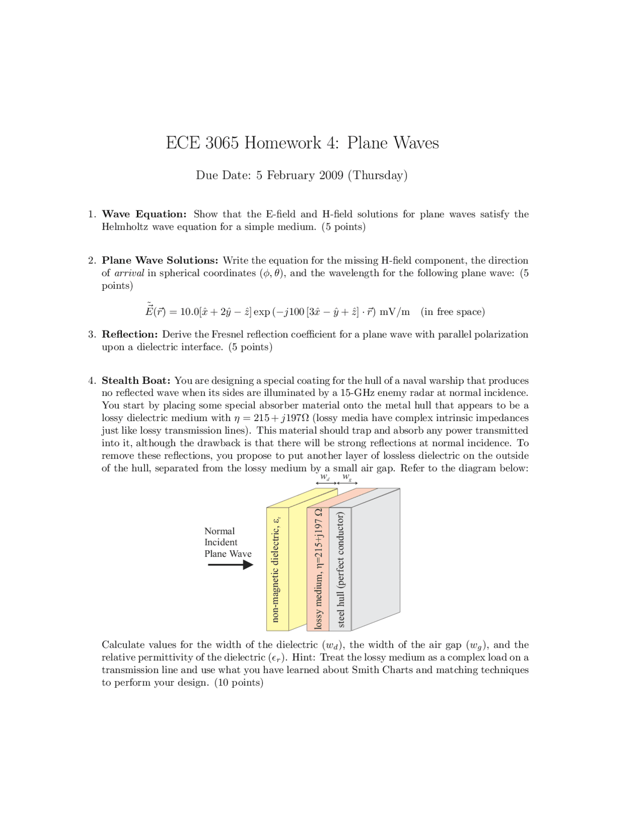 Homework 4 Plane Waves Electromagnetic Applications Ece 3065 Docsity