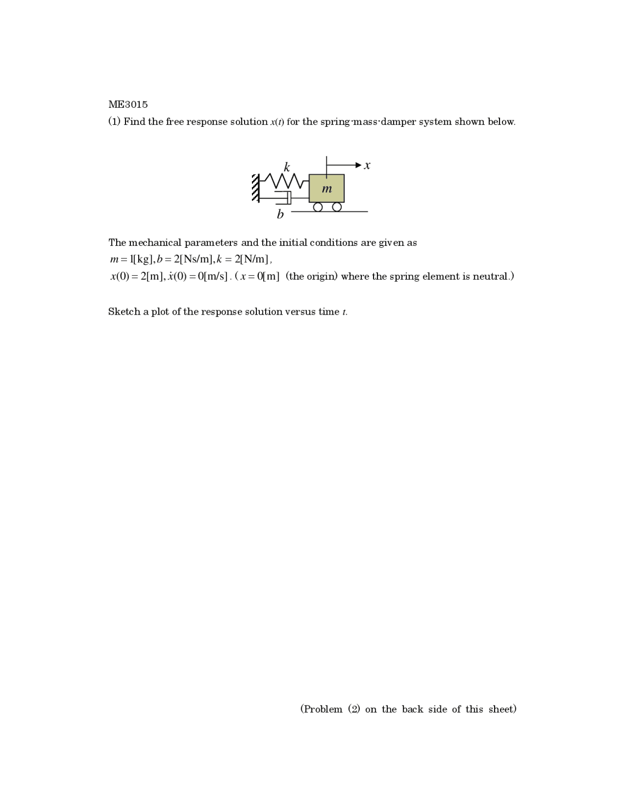2 Problems On System Dynamics And Control Assignment Me 3015 Docsity