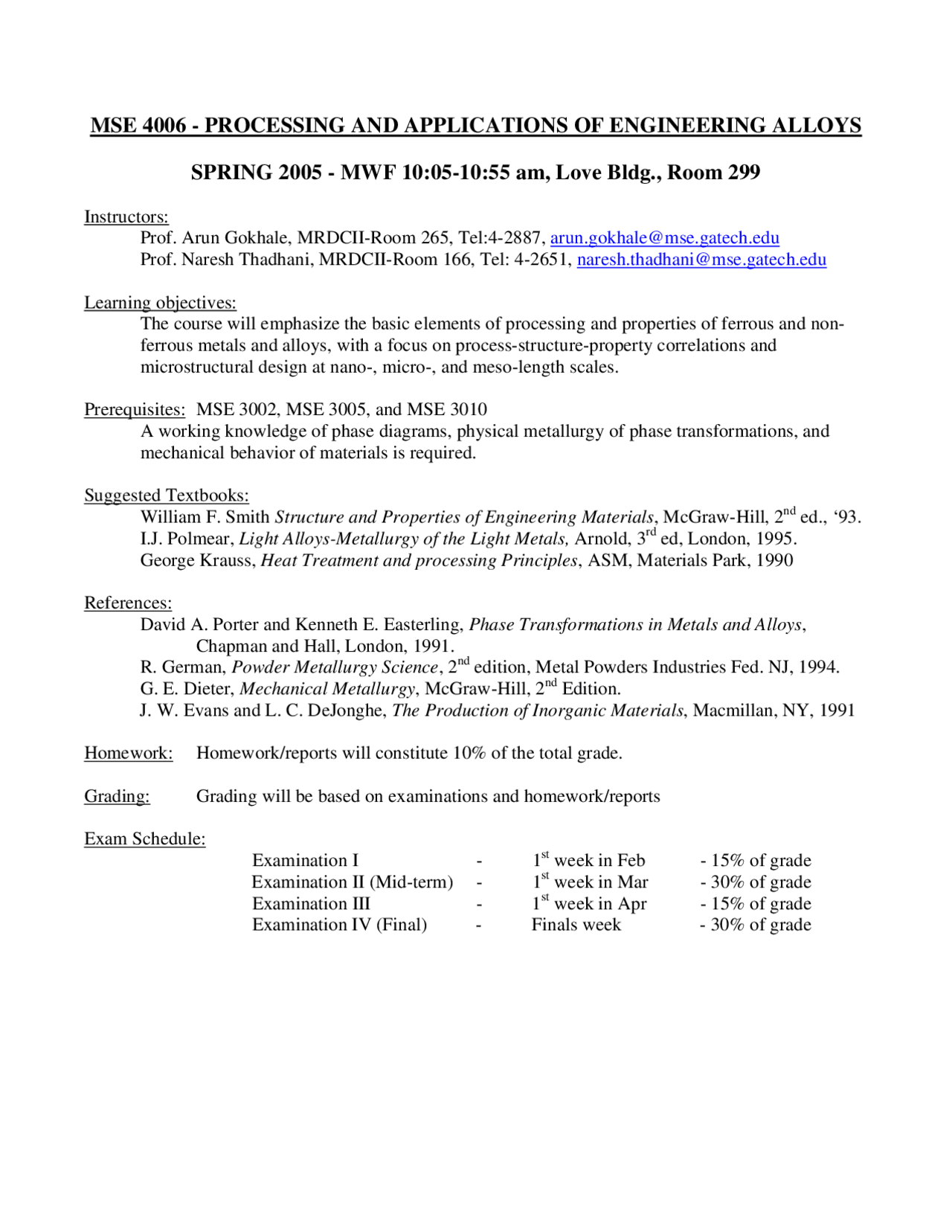 Processing And Applications Of Engineering Alloys Exam Mse 4006