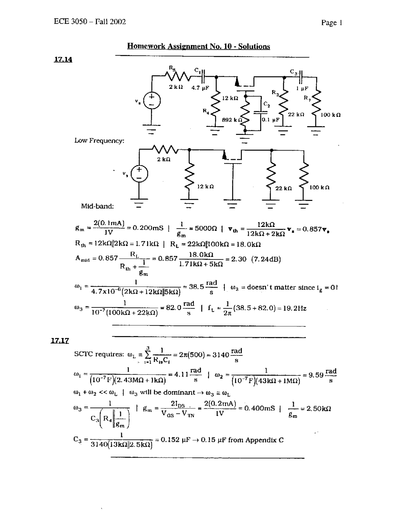 Solutions For Assignment 10 Analog Electronics Ece 3050 Docsity