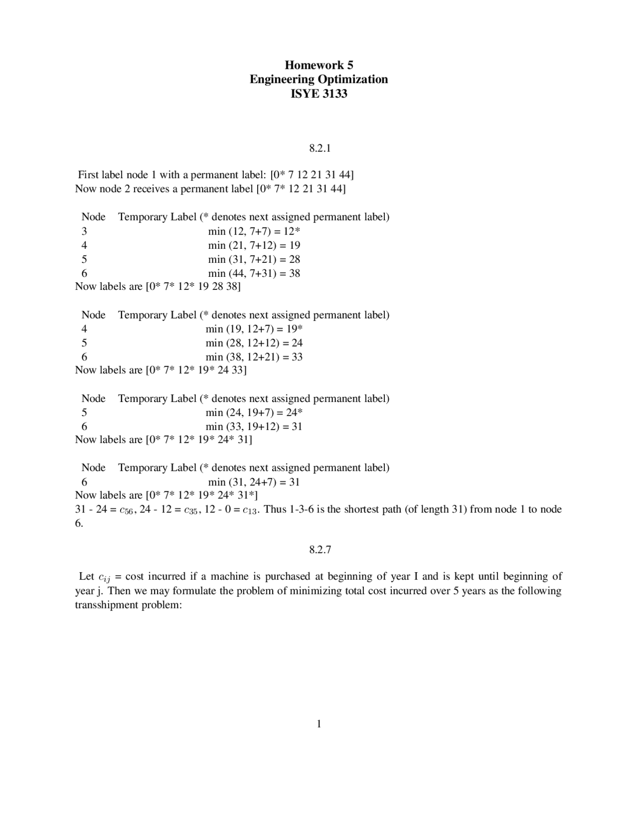 Homework 5 On Engineering Optimization Problems Isye 3133 Docsity