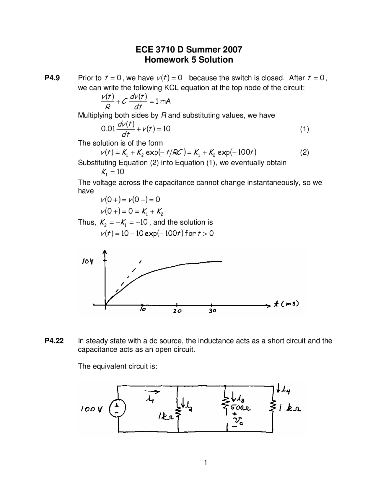 Homework 5 Solutions Circuits And Electronics Ece 3710 Docsity