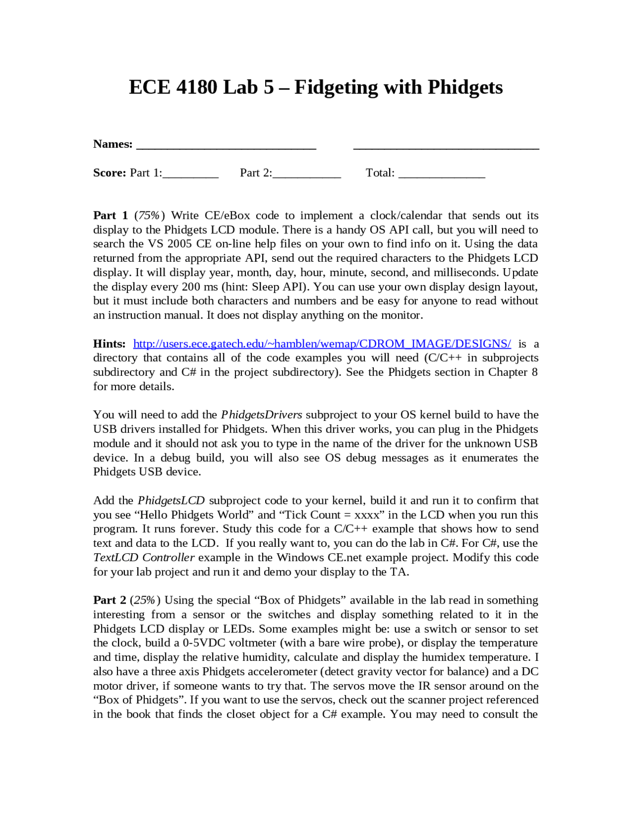The Fidgeting with the Phidgets - Experiment 5 | ECE 4180 - Docsity