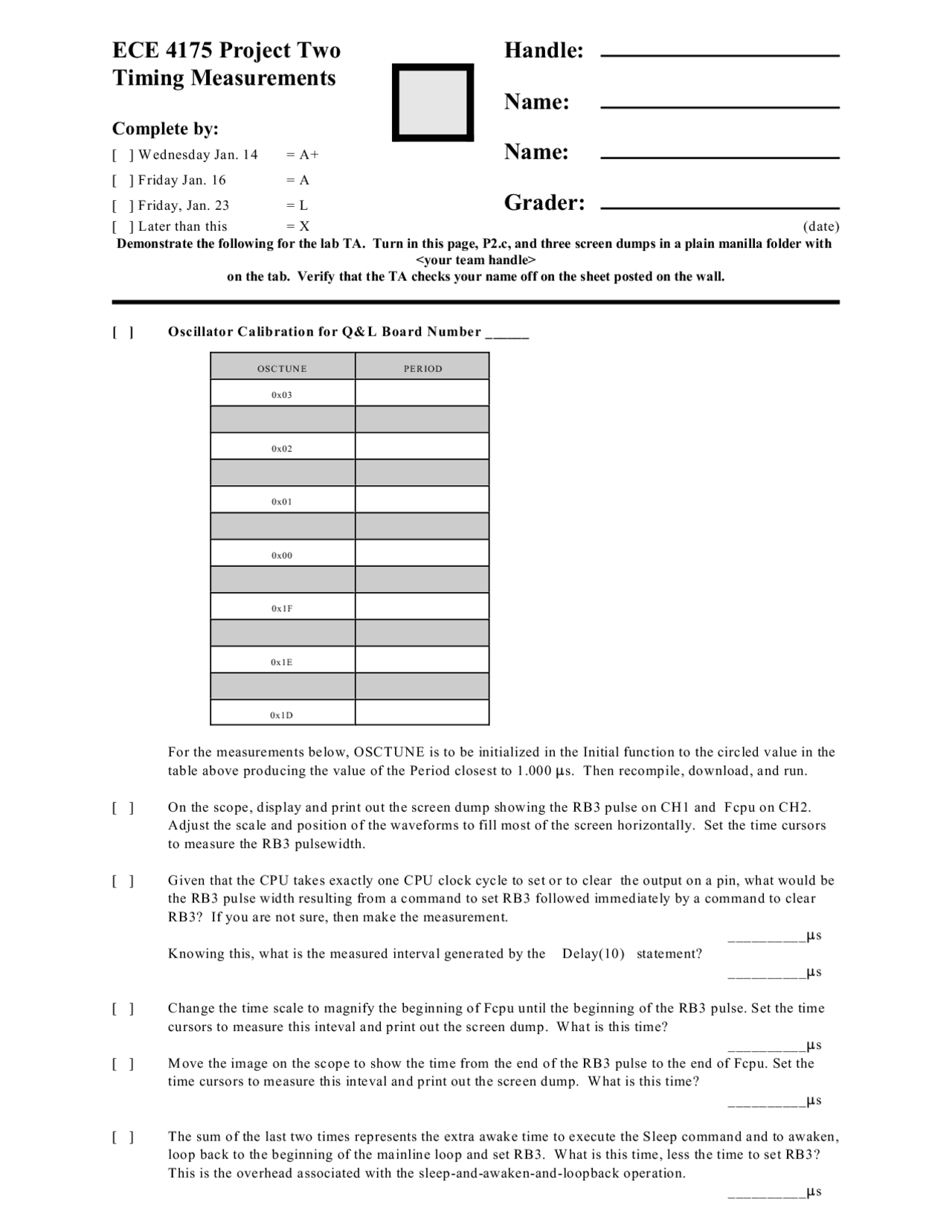 Project Two Timing Measurement Embedded Microcontroller Design Ece