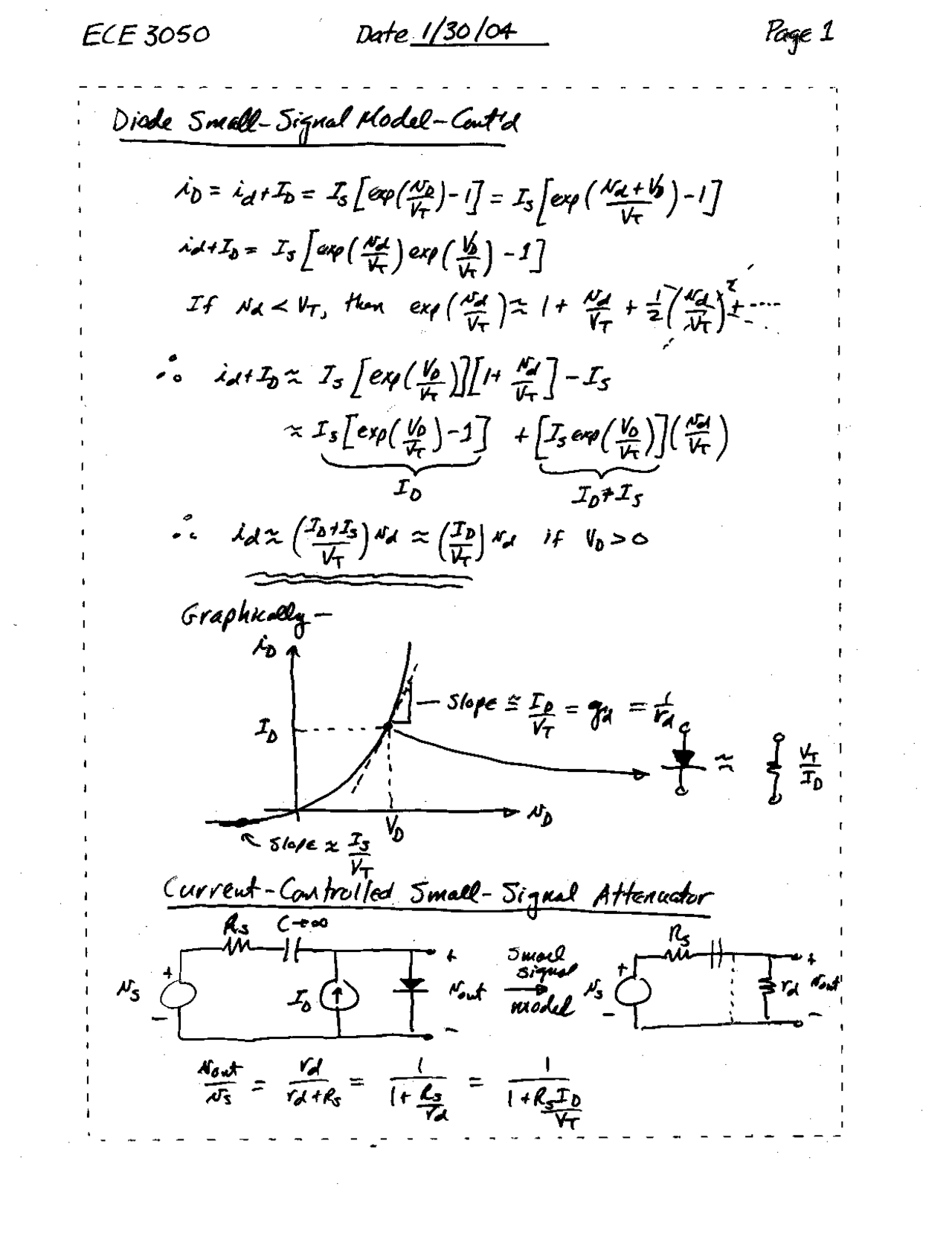 Handwritten Notes On Diode Small Signal Model Analog Electronics