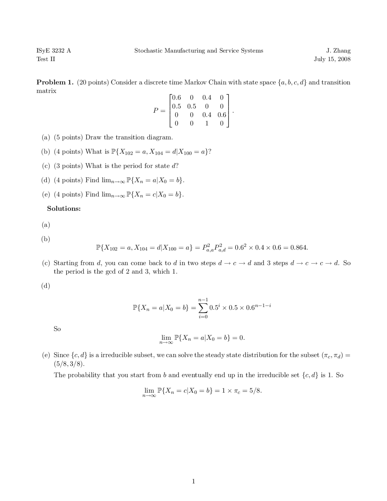 Test 2 Solutions Stochastic Manufacturing And Service Systems Isye