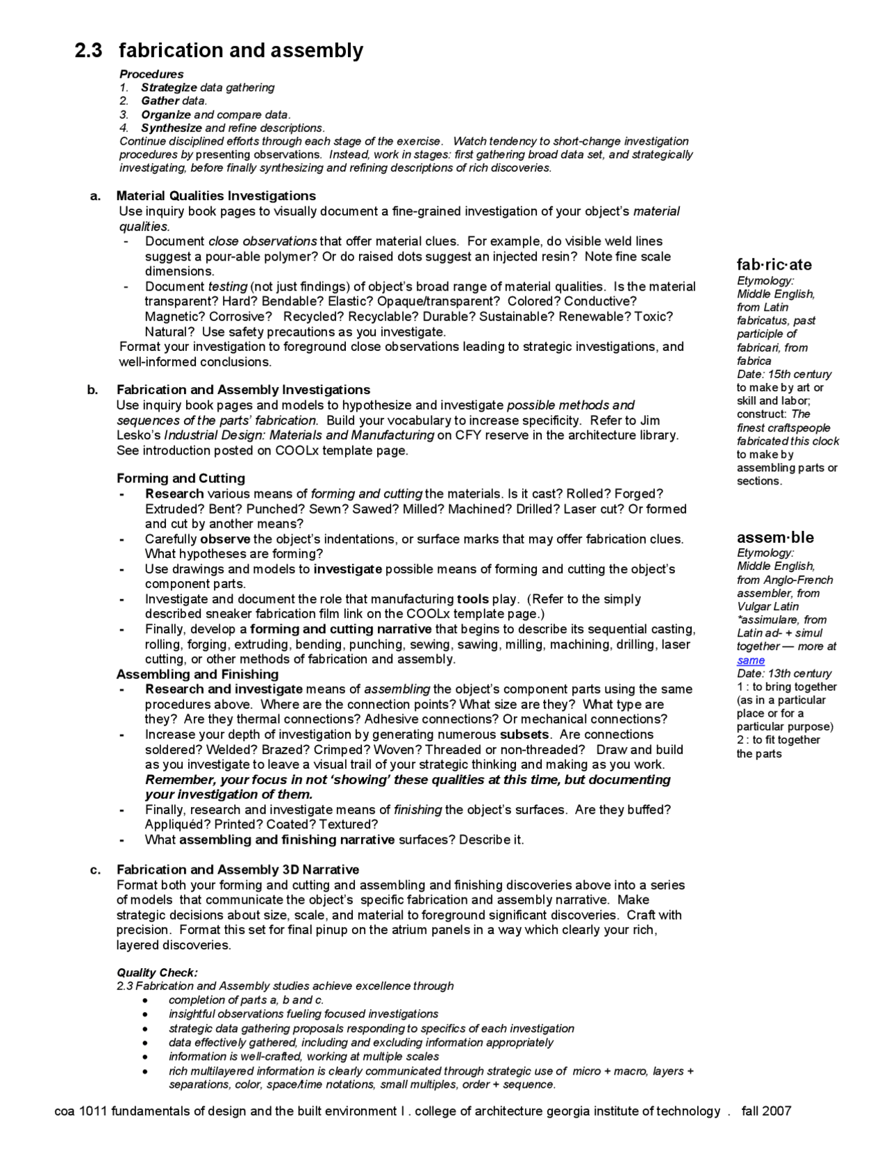 Notes on Fabrication and Assembly - Design and Built Environment | COA ...