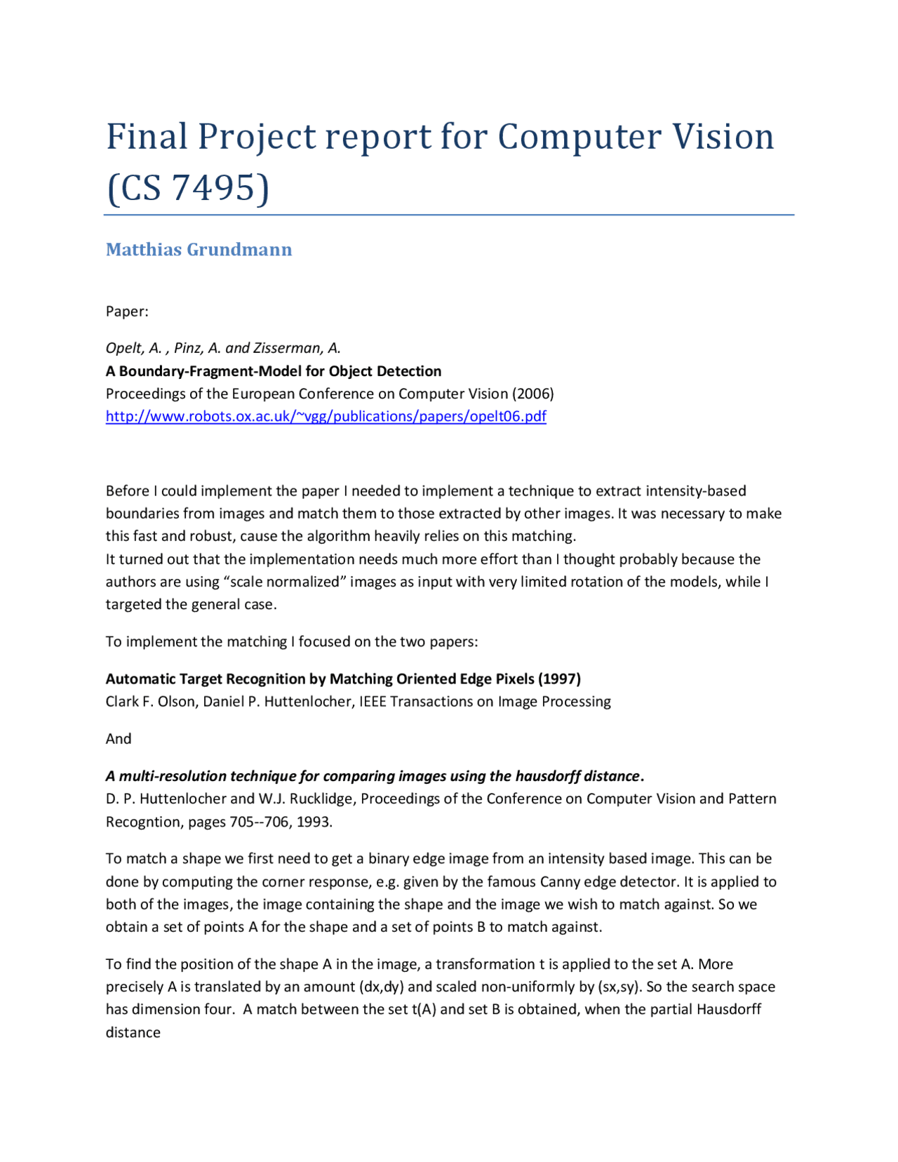 Introduction to the Computer Vision - Final Project Report | CS 7495 ...