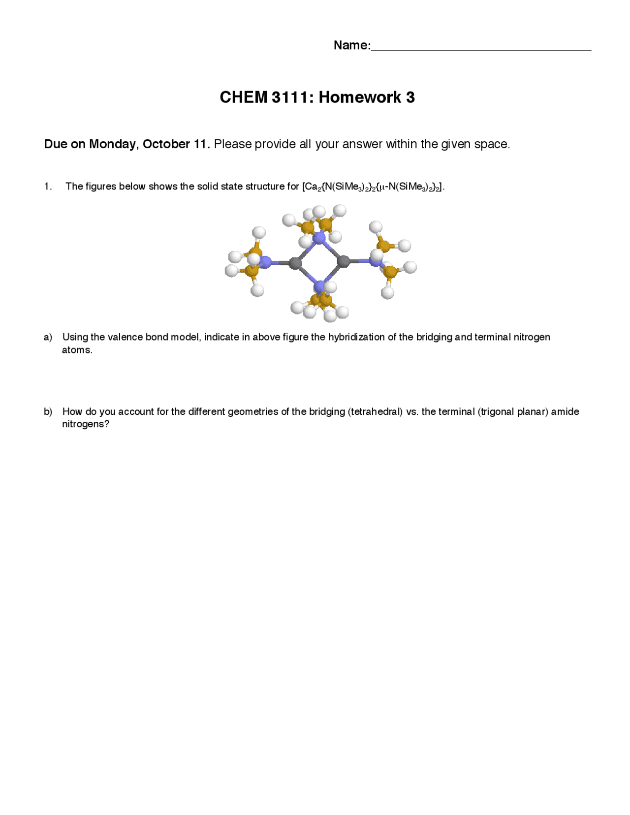 Homework 3 Unsolved Questions Inorganic Chemistry Chem 3111 Docsity