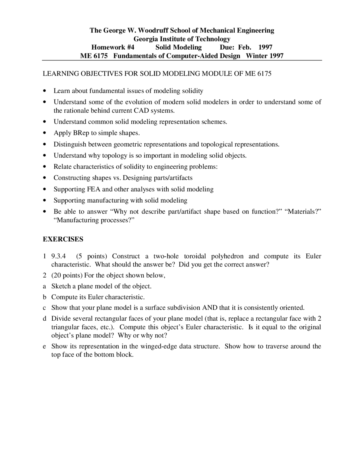 8 Questions For Assignment 4 Computer Aided Design Me 6104 Docsity