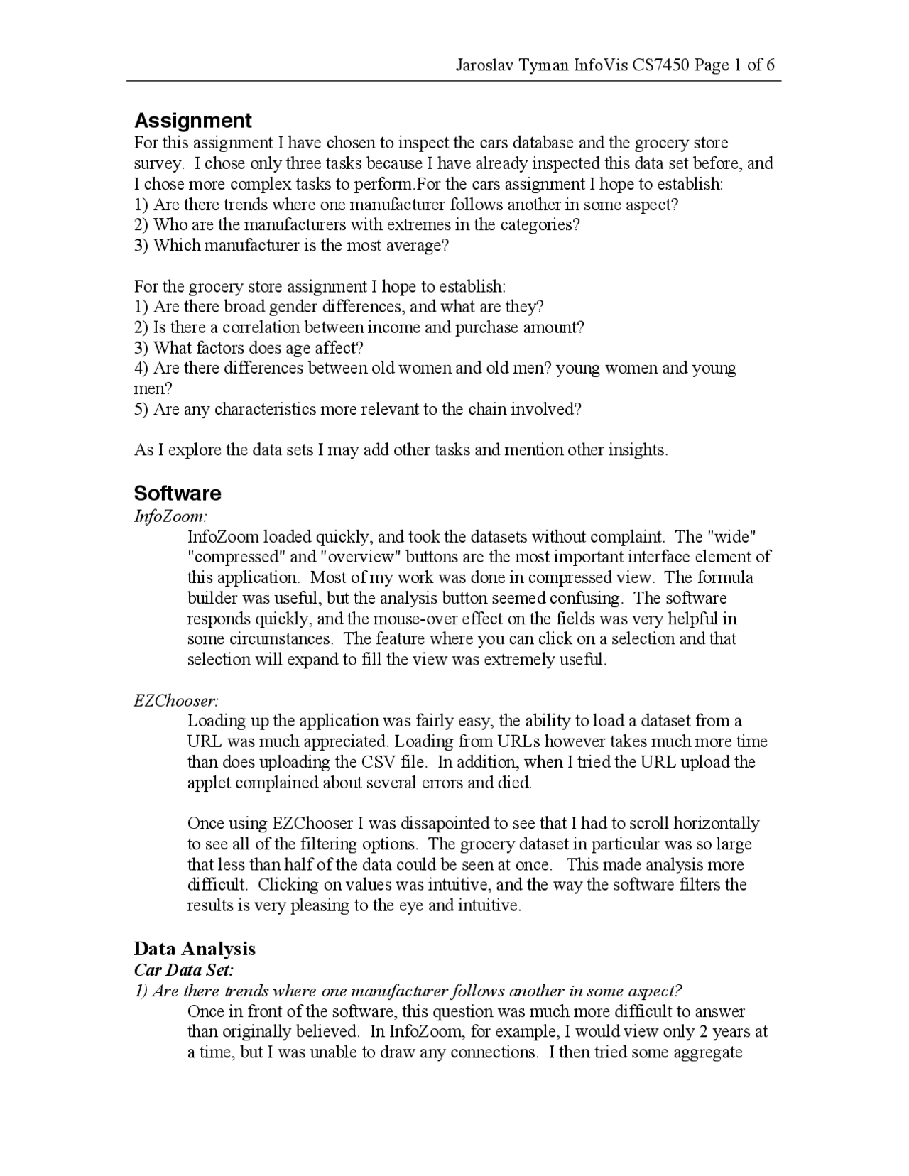 Cars Database and Grocery Store Survey - Assignment 6 | CS 7450 - Docsity