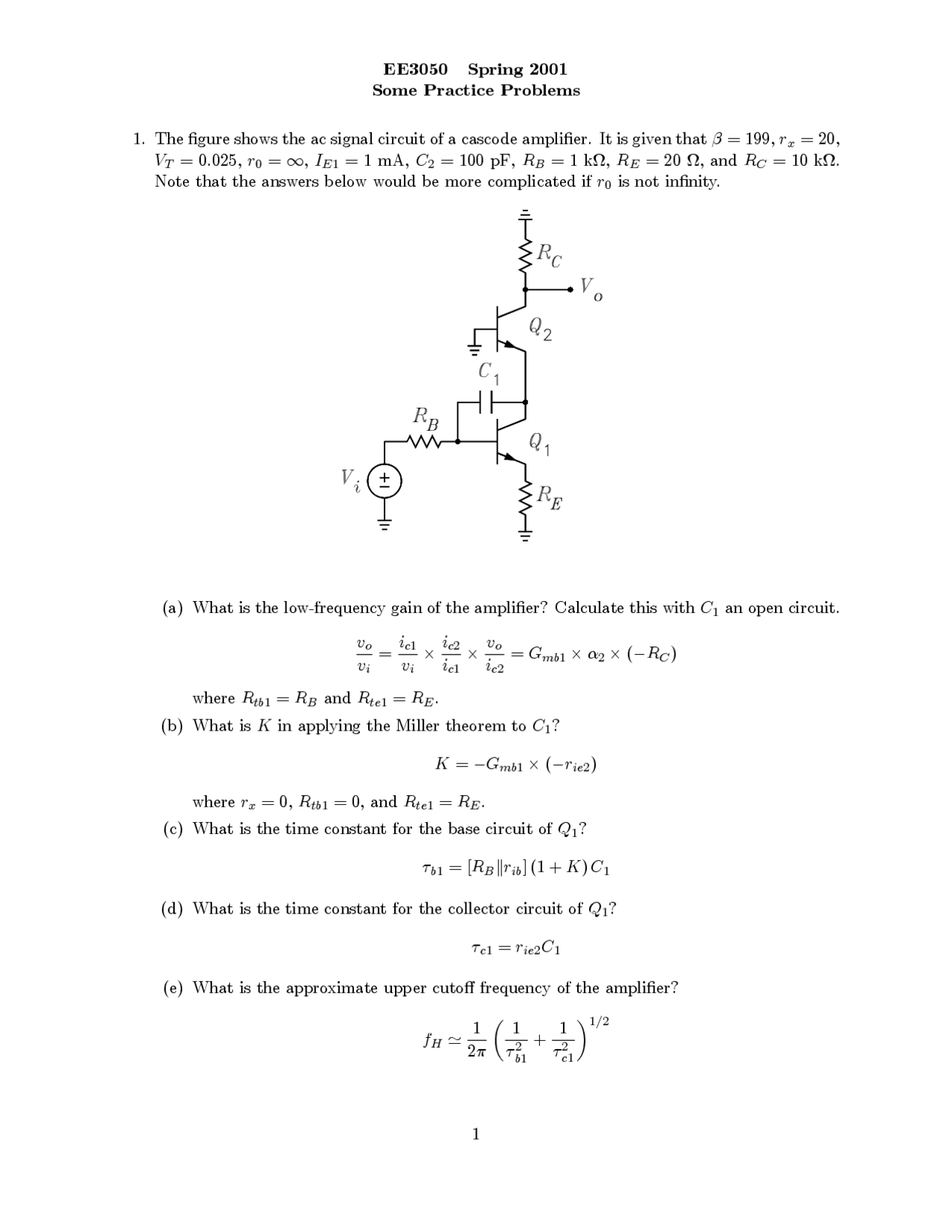 6 Problems on Analogue Electronics - Exam | ECE 3050 | Exams Electrical and Electronics ...