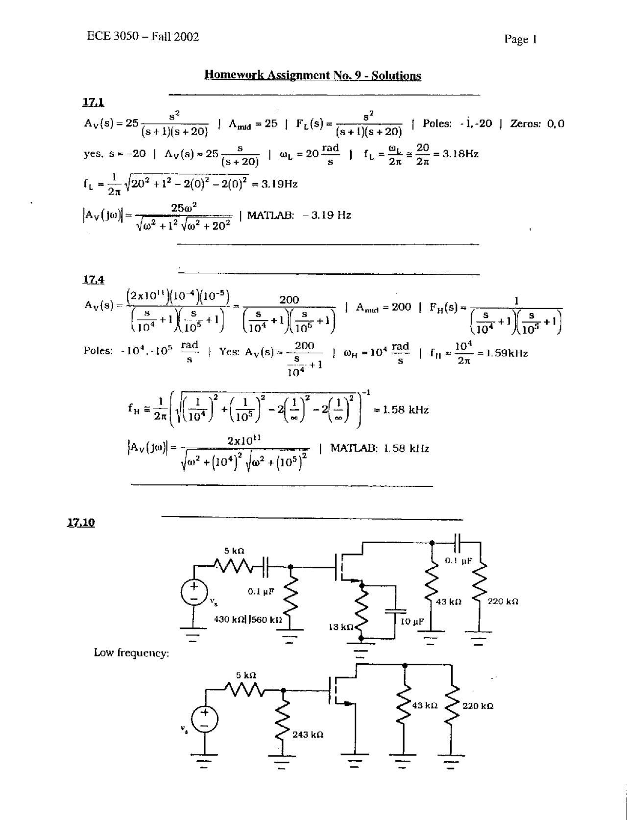 5 Solved Problems On Analog Electronics Homework 9 Ece 3050 Docsity