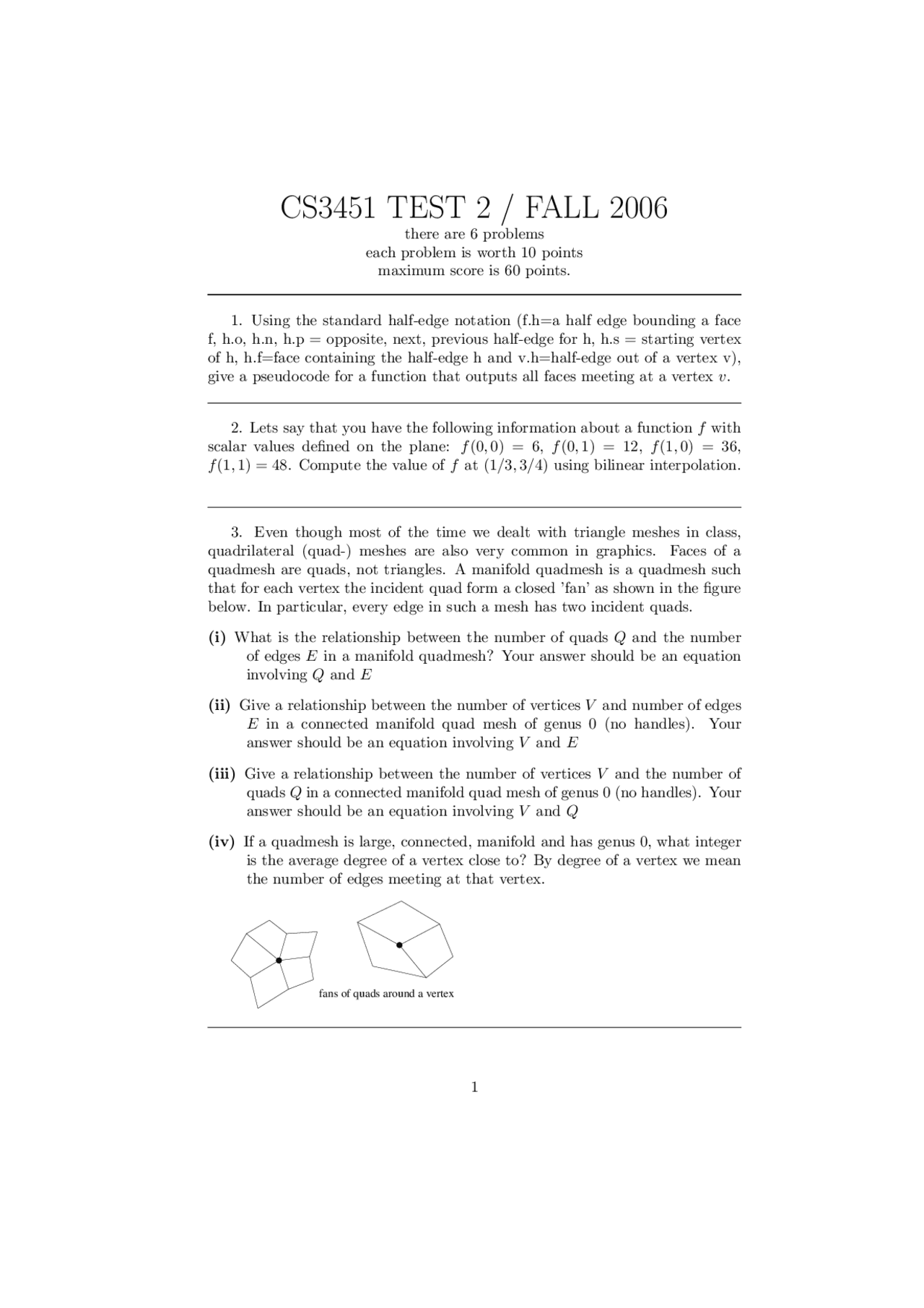 Test 2 Questions Computer Graphics 2006 Cs 3451 Docsity