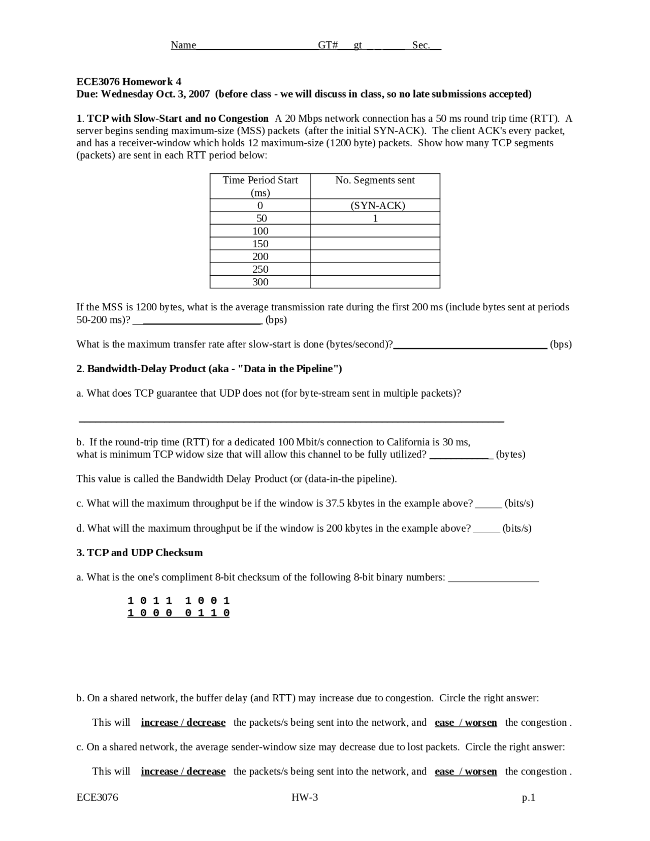 5 Solved Problems On Computer Communication Homework 4 Ece 3076