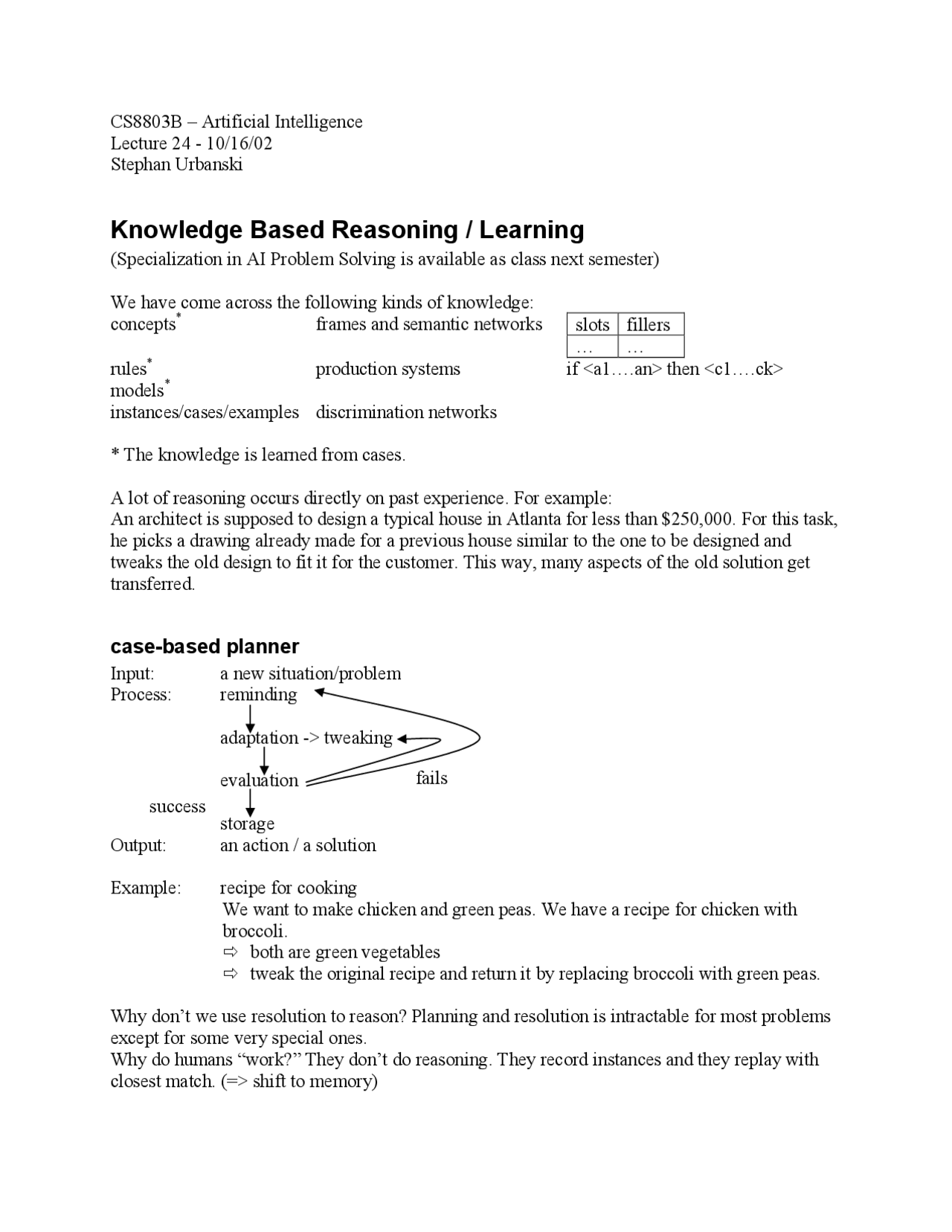 Knowledge Based Learning and Reasoning | CS 8803 - Docsity