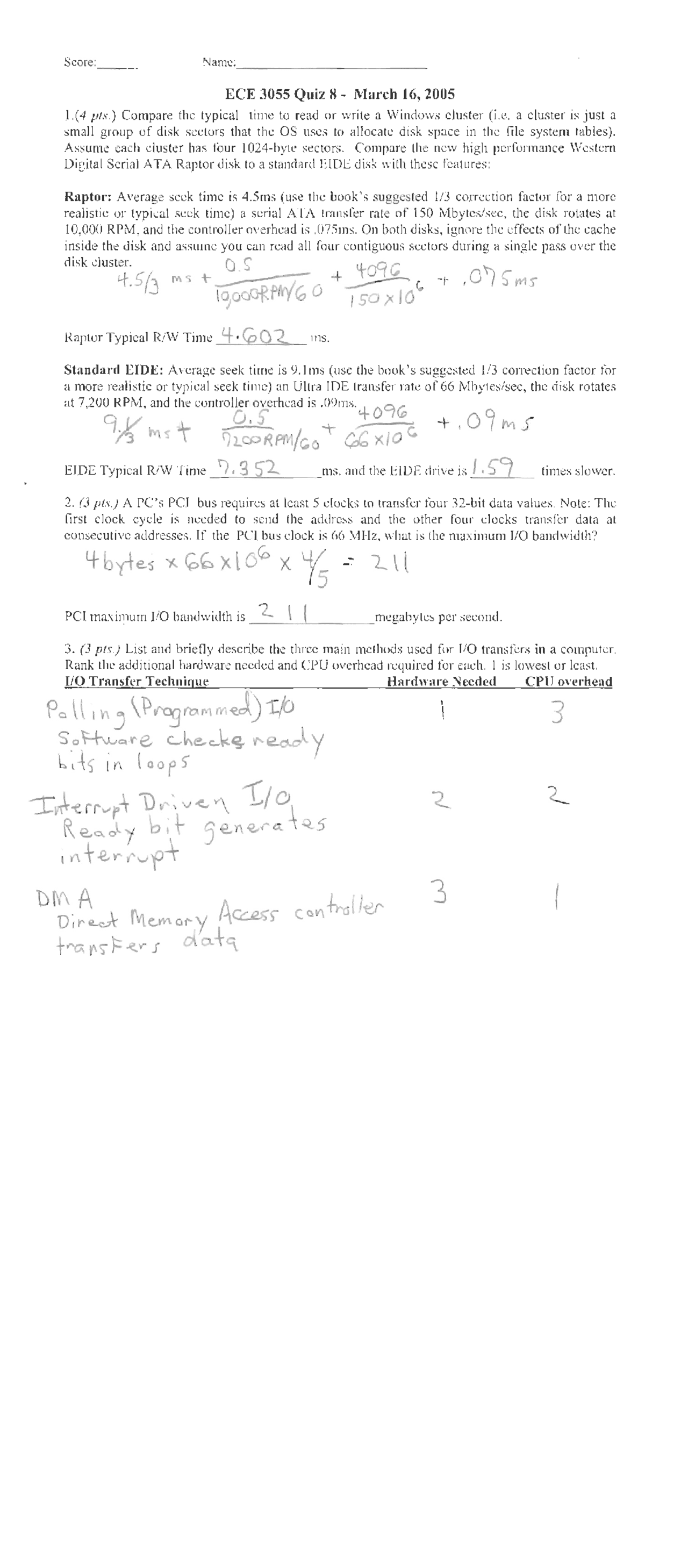 Resolution Of Quiz 8 On Computer Architecture And Operating Systems