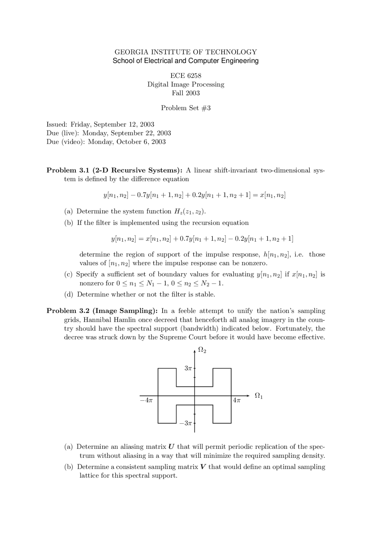 Problem Set 3 - Digital Image Processing | ECE 6258 - Docsity