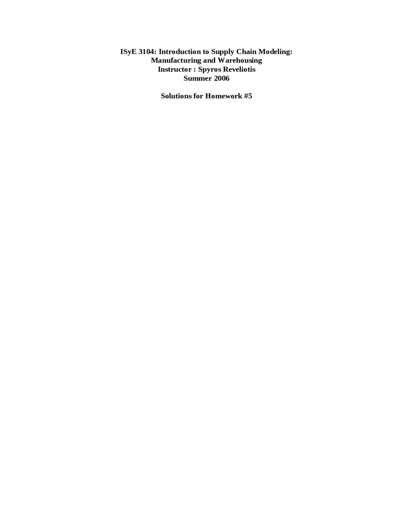 Solved Homework 5 Supply Chain Modeling Manufacturing And
