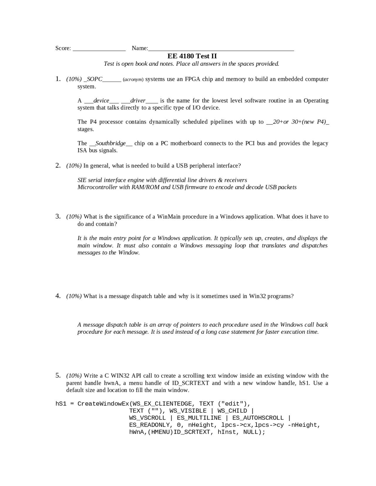 7 Solved Problems on Embedded Computer System - Test 2 | ECE 4180 - Docsity