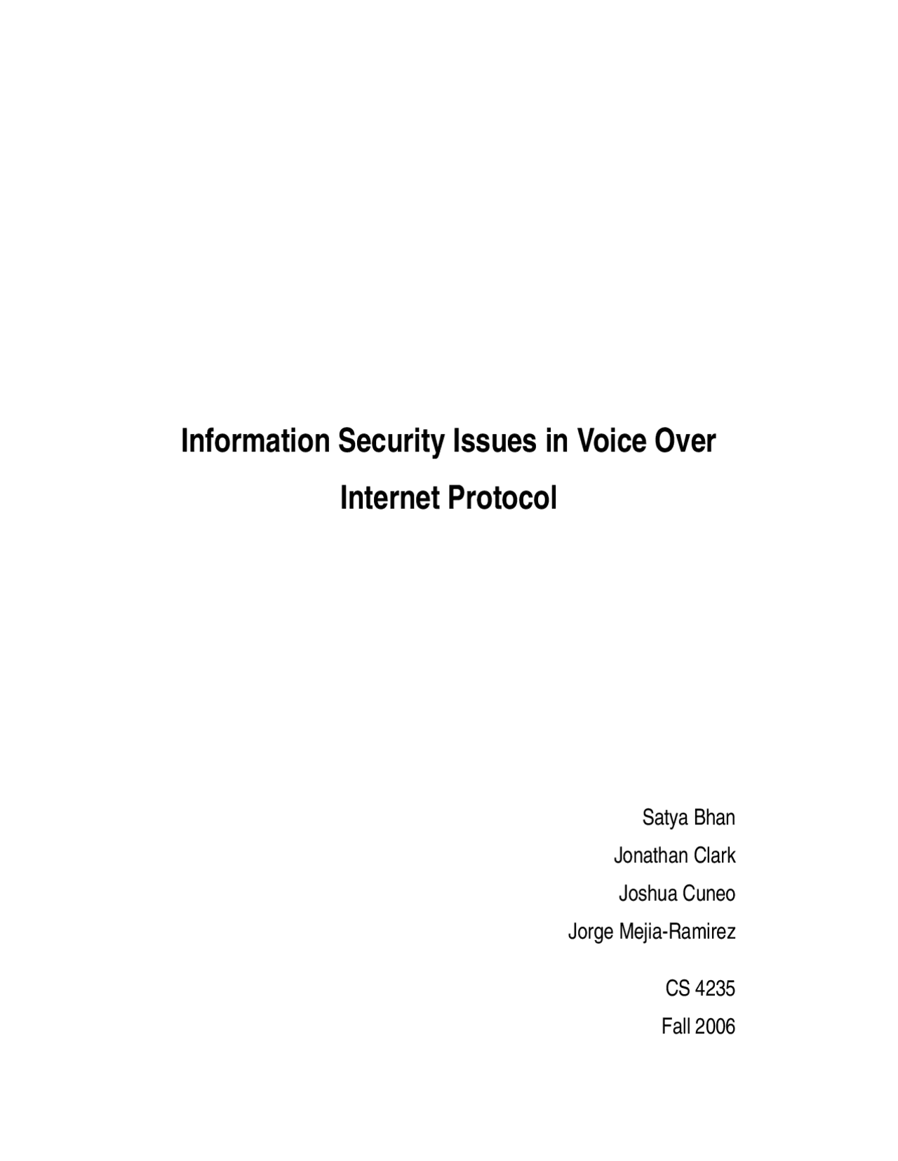 Information Security Issues In Voice Over Internet Protocol Cs 4235