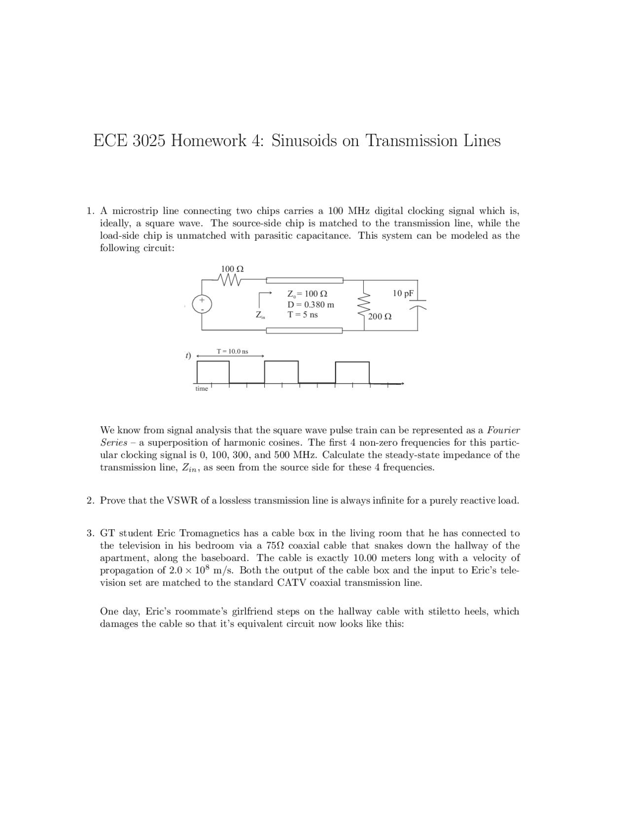 Sinusoids On Transmission Lines Homework Ece 3025 Docsity
