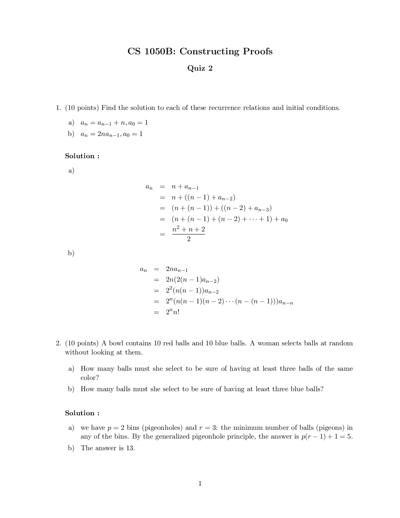 5 Solved Problems On Constructing Proofs Quiz 2 Cs 1050 Docsity